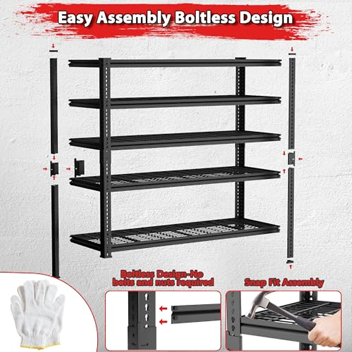 Storage Shelves, Garage Shelving Heavy Duty 2800 LBS Capacity, 48"L x 18"W x 72"H Adjustable Metal Shelving Organizer Wire Rack, 5 Tier Utility Shelf Unit for Pantry Closet Warehouse Organization