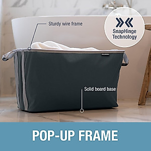 CleverMade Collapsible Laundry Baskets, Midnight Black/Shadow Gray 2PK - 60L (16 Gal) Foldable Laundry Basket with Sturdy Pop-Up Wire Frame and Carry Handles - Space-Saving Collapsible Hamper
