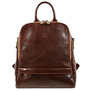 Time Resistance Leather Backpack Convertible to Shoulder Bag Full Grain Real Leather Travel Versatile Bag (Brown)