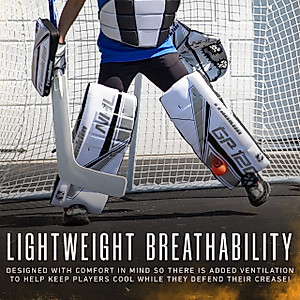 Franklin Sports NHL Kids Street Hockey Goalie Pads Set - Kids Hockey Training Equipment - Includes Block Pad, Catch Glove, and Goalie Pads,Black/White