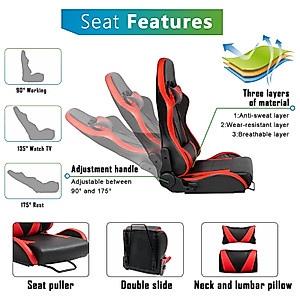 Hottoby Foldable Racing Simulator Cockpit Stand with Red Seat Fit for Logitech/Thrustmaster G25,G27,G29,G920,G923&T300RS,TX,T80,Multi-Angle Adjustment Sim Cockpit racing wheel,No Steering Wheel,HandBr