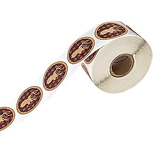 1.5" Round Kraft Buffalo Plaid Deer Head Holiday Label / 500 Northwoods Christmas Holiday Seal