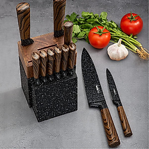 Knife Set,12-Piece Kitchen Knife Set, High Carbon Stainless Steel Knife Sets with Wooden Block, include 6 Steak Knives, Black