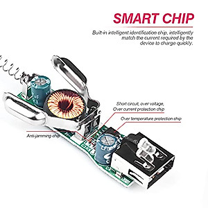 iPhone Car Charger, 3A Super Fast Cigarette Lighter Plug in Adapter with Extra USB Port, Cell Phone Charger with Built-in 4.9ft Coiled Cable, Vehicle Fast Charging for iPhone and More