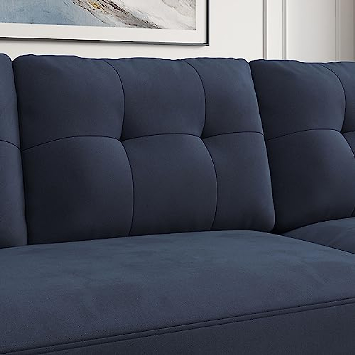 HONBAY Velvet Sectional Sofa L Shaped Couch Reversible Sectional Couch Sofa for Small Space,Dark Blue