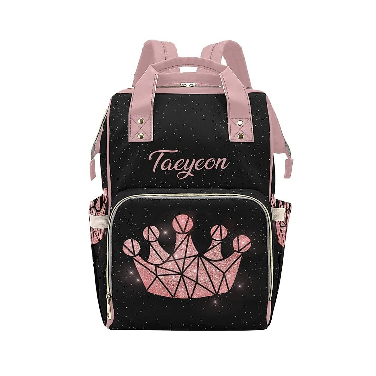Black Pink Snowflake Diaper Bags Backpack with Name Personalized Baby Bag Nursing Nappy Bag Gifts