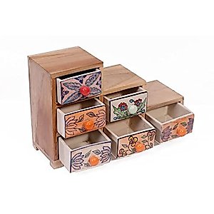 Tyagi-Export -Staircase 6 Drawer Wide Ceramic Organizer Storage Cabinet Chest of Drawers Unique Pottery Wooden Drawer Box Drawers 14 x 4.5 x 9 Inch