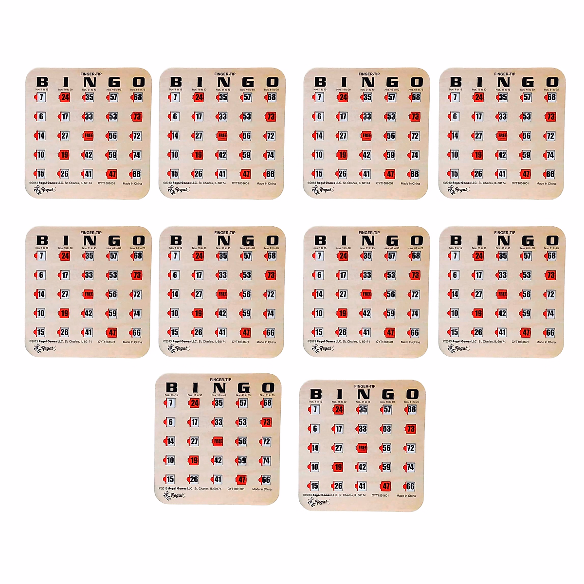 Regal Bingo Bulk Bingo Cards with Sliding Windows - Reusable Large Print Bingo Game Cards for Adults Large Group - 10 Pack, Woodgrain