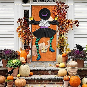 POPGIFTU Large Crashing Witch Halloween Outdoor Decorations, 63" Flying Crashed Witches, Crashing Witch into Tree Halloween Flying Witch Clearance for Yard, Patio, Porch Outdoor Tree Decoration