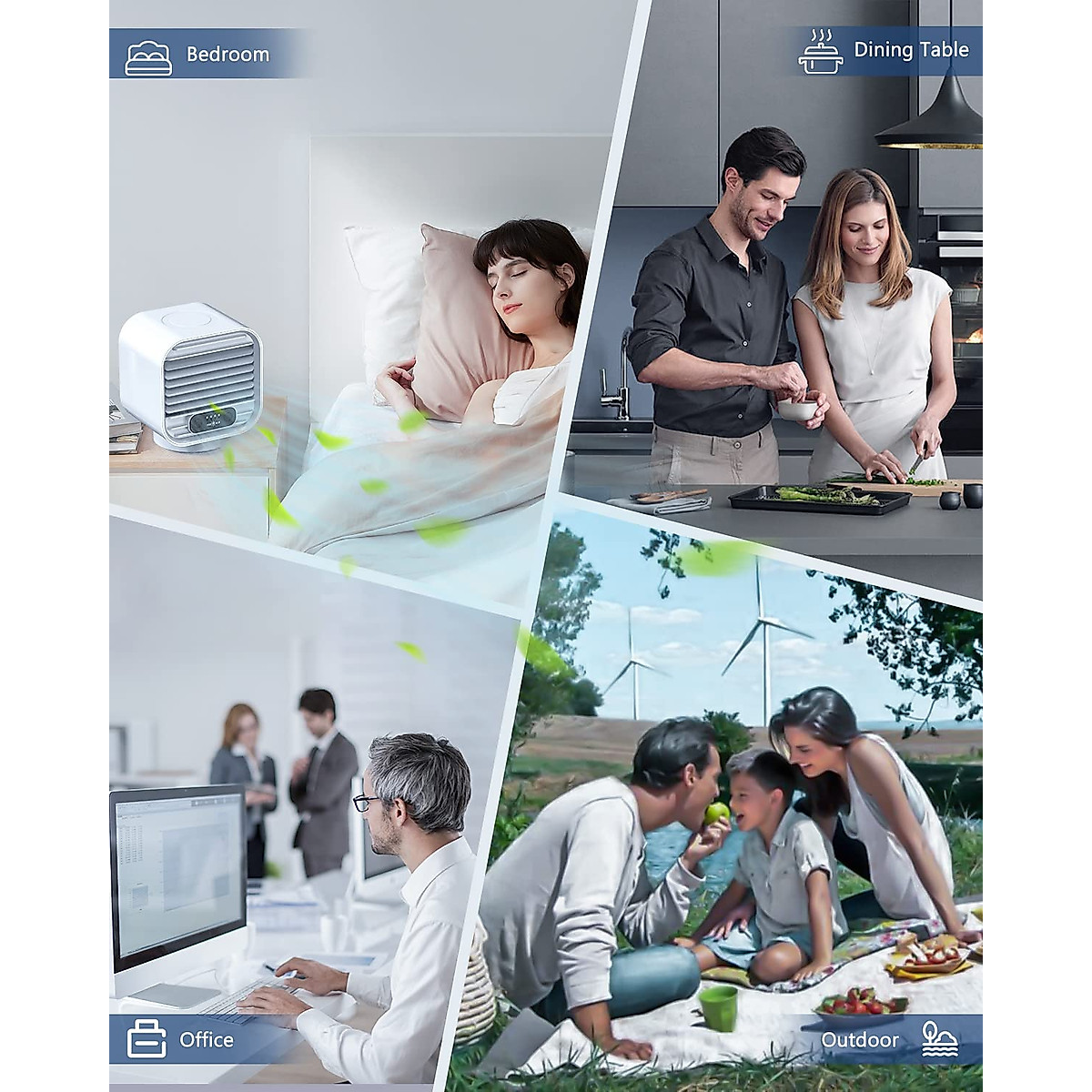 Portable Air Conditioner, 3-in-1 Mini Air Conditioner with 3 Speeds, Built-in 2000mAh Battery and Removable Water Tank, Quiet Personal Air Cooler Easy to Carry for Home Dorm Office Outdoors