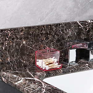 Biiange 7oz Qtip Holder Pink, Qtip Holder Dispenser, Tip Holder Dispenser for Bathroom, for Countertop Vanity Storage, Qtips Cotton Ball Holder Apothecary Jars, Cotton Swabs, Floss Container (Pink)