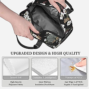 GAMSJM Hibiscus Insulated Lunch Bags for Women Men - Large Reusable Lunch Tote with Adjustable Shoulder Belt -Waterproof White Flower Lunch Box Cooler Bag for Adult/Kids
