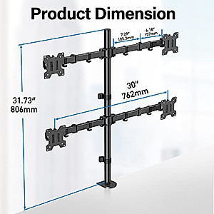 MOUNTUP Quad Monitor Stand, 4 Monitor Desk Mount for 13 to 32 inch Computer Screens, Fully Adjustable Stacked Mount with Tilt Swivel, Four Heavy Duty Monitor Mount, Holds up to 17.6lbs per Arm, MU3007