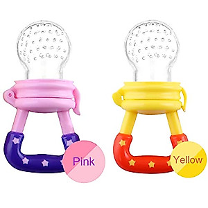 Baby Fruit Feeder Pacifier (2 Pack) - HAOBAOBEI Infant Teething Toy Teether in Appetite Stimulating Colors, Bonus Includes 3 Sizes Silicone Pouches