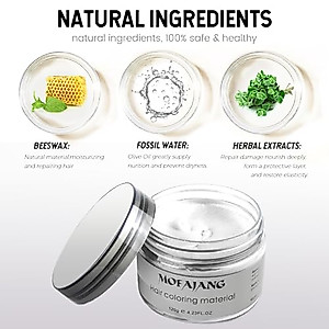 VOLLUCK Silver Gray Hair Wax Pomades 4.23 oz - Natural Hair Coloring Wax Material Disposable Hair Styling Clays Ash for Cosplay, Party (Silver Gray)