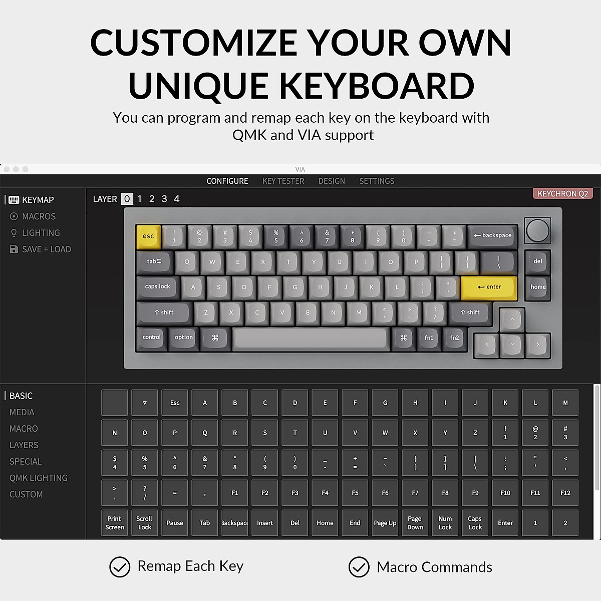 Keychron Q2 Wired Custom Mechanical Keyboard Knob Version, 65% Layout QMK/VIA Programmable Macro with Hot-swappable Gateron G Pro Brown Switch Double Gasket Compatible with Mac Windows Linux (Grey)
