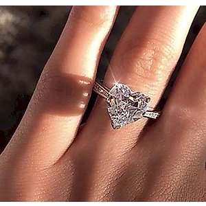 925 Silver Love Heart Perfect Cutting CZ Engagement Rings for Women Cubic Zirconia Promise Halo Engagement Ring Solitaire Engagement Ring (6)