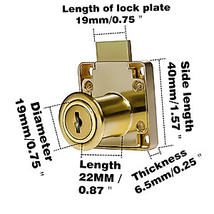 Cabinet Drawer Lock,Mailbox Lock, Model CT-138-22,for Fixing Important Documents and Drawers ((Hole Diameter 0.75inch/19MM), Suitable for Door Panels with A Thickness of 17 mm-22 mm. 2 PCS 【Golden】