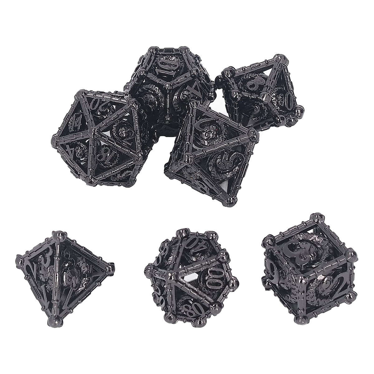 Keenso 7pcs Hollow Polyhedral Dice Set Brass Adult Christmas Party Board Game Dice Props for Role Playing Game