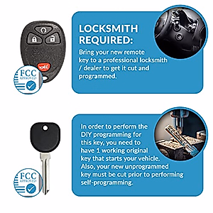 Keyless2Go Replacement for Keyless Entry Car Key Vehicles That Use 4 Button 15913421 OUC60270, Self-Programming - with New Uncut Transponder Ignition Car Key Circle Plus B111