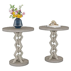 Tribesigns Set of 2 Round End Table, 2-Tier Wood Side Table with Pedestal, Modern Nightstand Bedside Table Coffee Accent Table for Living Room Bedroom & Small Space, Gray (2)