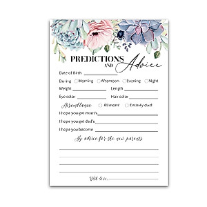 SUCCULENTS Prediction and Advice Cards - Pack of 25 - GENDER NEUTRAL Baby Shower Games, New Parents Mom & Dad to be Mommy & Daddy Message, GREENERY Couples Coed Shower Activity Keepsake Book G301-PDAV