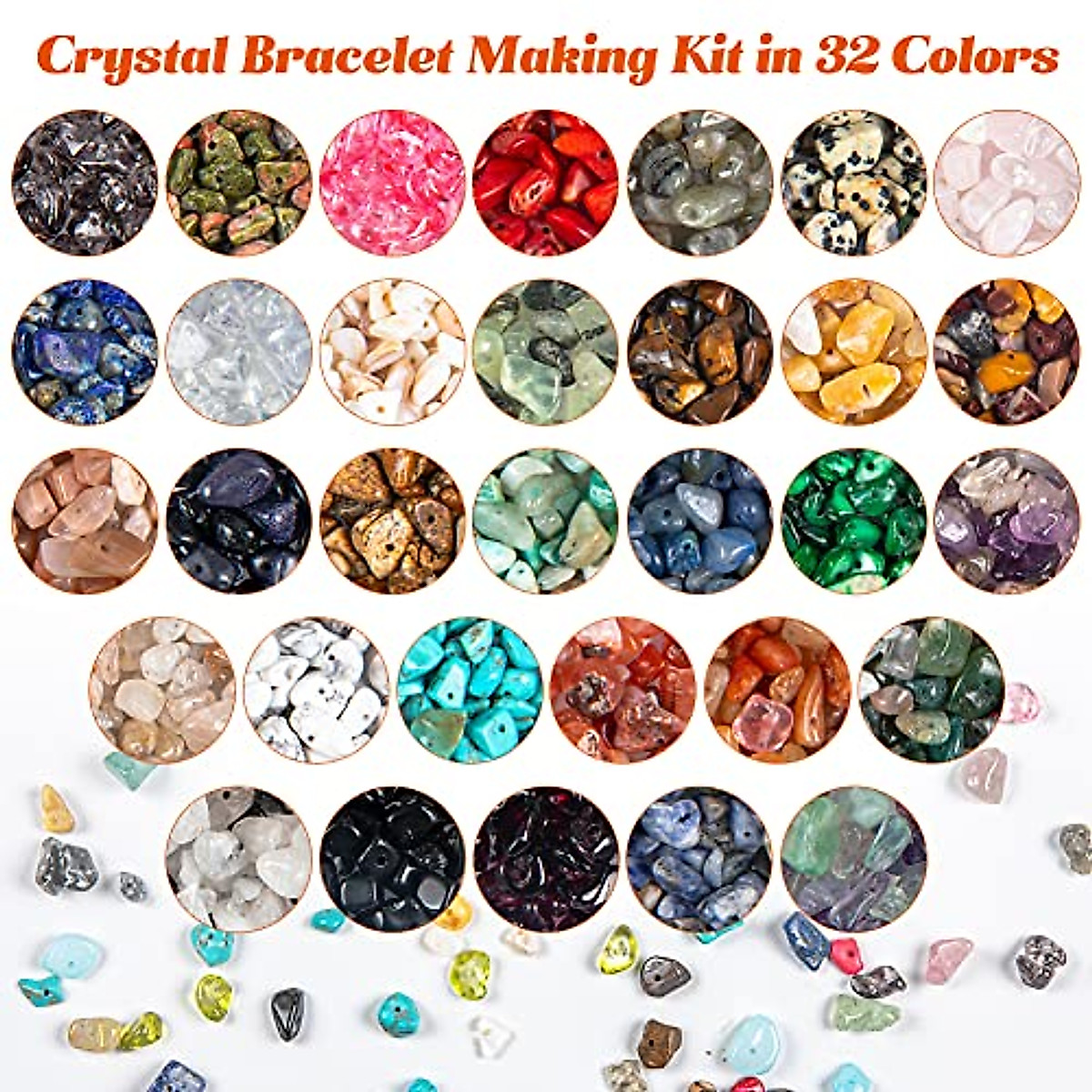 Labeol Ring Making Kit 32 Colors Crystals Beads for Jewelry Making Kit Gemstone Chip Beads Irregular Nataral Stone with Jewelry Making Supplies Bracelet Making