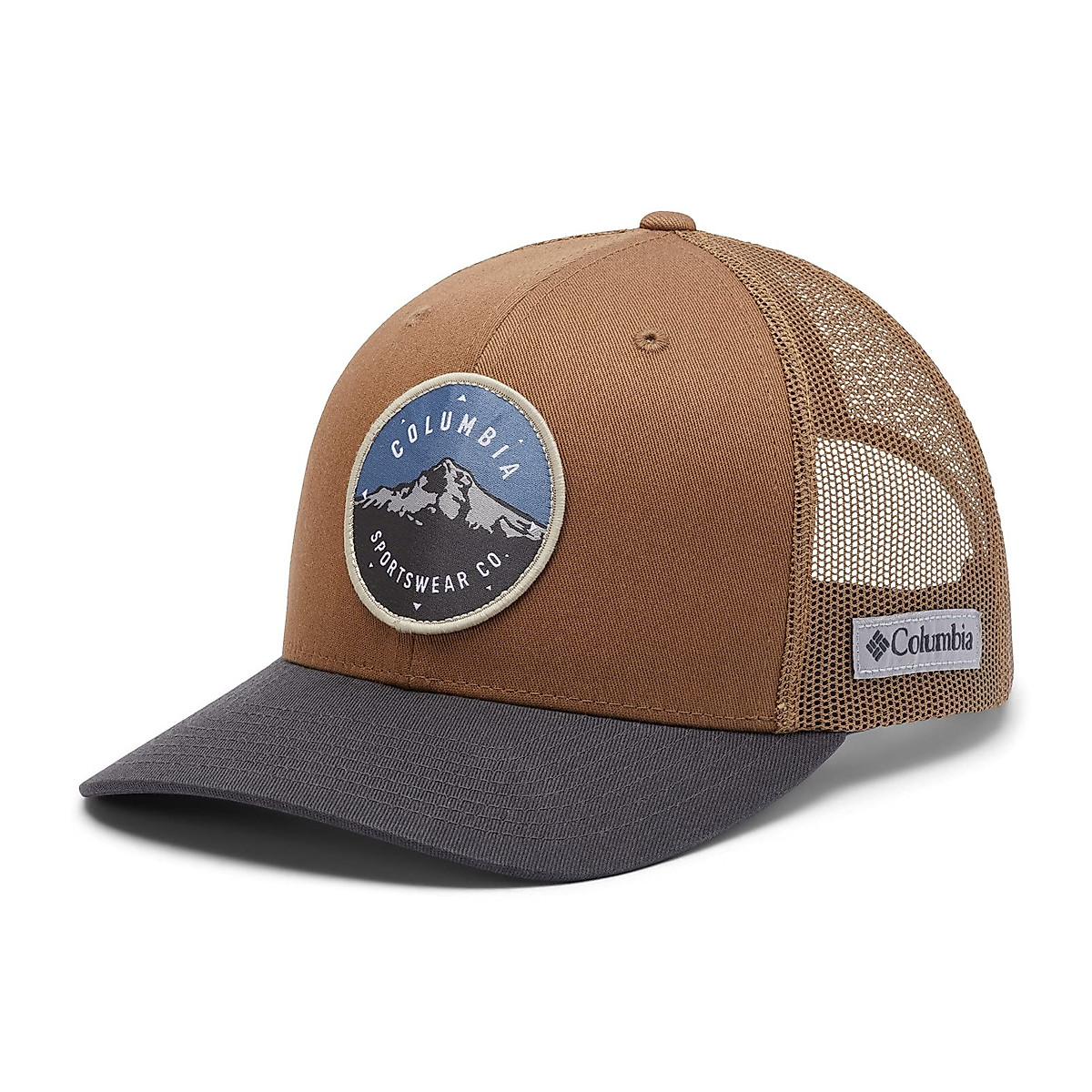 Columbia Mesh Snap Back Hat, Ball Cap, One Size, Delta/Shark/Mt Hood Cicle Patch, One Size