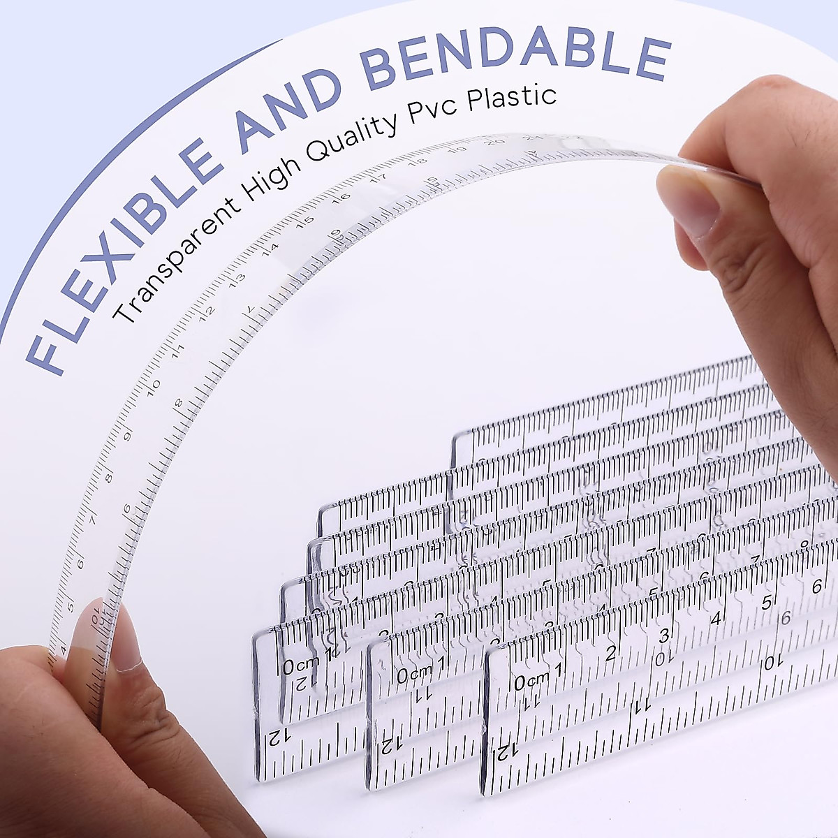 FeFu 7 Pack Clear Plastic 12 Inch Ruler, Dual Scale Inches and Centimeters, Injection Molded