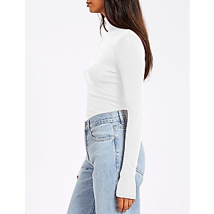 Trendy Queen Women's Thermal Underwear Turtleneck Long Sleeve Shirts Mock Neck Tops Tight Stretch Pullover Basic Layering Fall Winter Clothes 2024 White