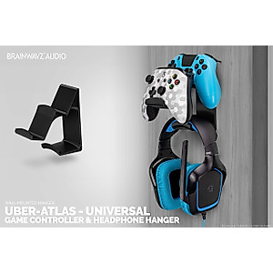 The UberAtlas Dual Game Controller & Headphone Stand Wall Mount Holder for Xbox ONE, Series X, PS5, PS4, PS3, Switch, STEELSERIES Gamepad & More, Stay Organized No Screws, by Brainwavz