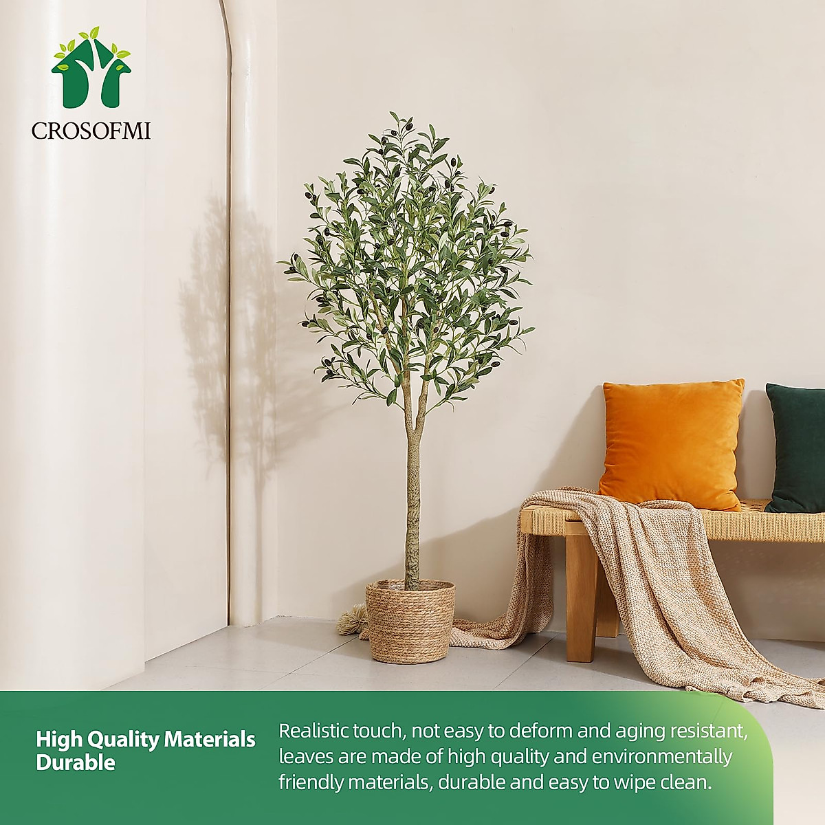 CROSOFMI Artificial Olive Tree Plant 5 Feet Fake Topiary Silk Tree, Perfect Faux Plants in Pot for Indoor Outdoor House Home Office Garden Modern Decoration Housewarming,2Pack