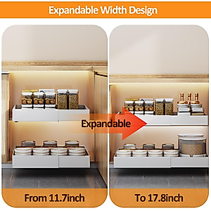 SJTOEB Expanded Pull Out Cabinet Organizer, Pull Out Drawers for cabinets with Adhesive Film, Slide Out Drawers for Kitchen cabinets (Expandable11.7-17.8" W x 16.9" D x 2.76" H) (White, 16.9" Depth)
