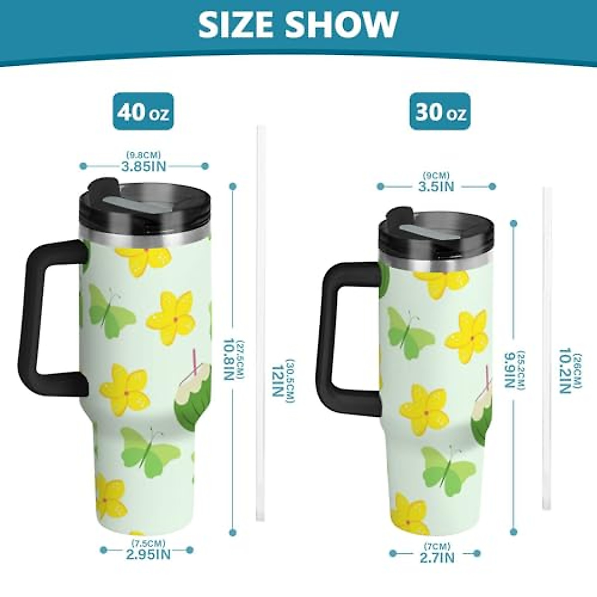 Exnundod Summer Exotic Flower Coconut Tumbler with Handle 30oz and Straw Insulated Tumblers Leak-proof Water Bottle for Car Travel