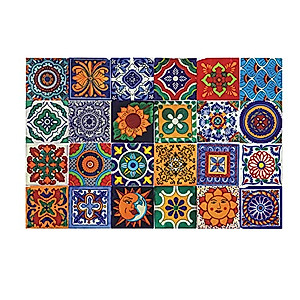 DLBX 24 Pcs Tile Stickers Kitchen Adhesive Tile Transfers Sticker for Bathroom Peel & Stick Self-Adhesive Tile Decals Wall Decor Colorful Retro Style (4 x 4 inch)