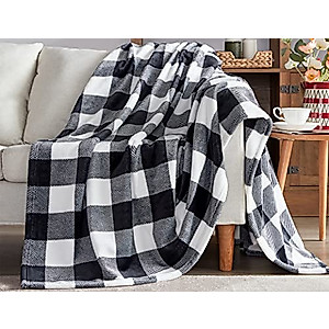 Touchat Fleece Throw Blankets, Black and White Buffalo Plaid Throw Blanket for Couch Sofa Bed, Soft Warm Fuzzy Cozy Plush Checkered Blanket, Lightweight Farmhouse Decor 50" x 60"