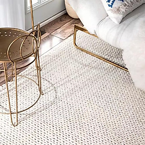 FRELISH DECOR Wool Cotton Premium Hand Woven Braided Chunky Cable Rug - Contemporary Area Rug for Living Room Bedroom (8' x 10' - Ivory)