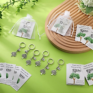 Landical 50 Sets Team Appreciation Gifts Tree Keychains Thank You Card Organza Bag Good Luck Keychain for Employee Coworker