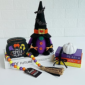 Halloween Decorations - Halloween Gnome Tiered Tray Decor - Hocus Pocus Wood Book Stack Sign Witches Cauldron Halloween Beads Garland Halloween Decorations for Home Halloween Fall Decorations Indoor