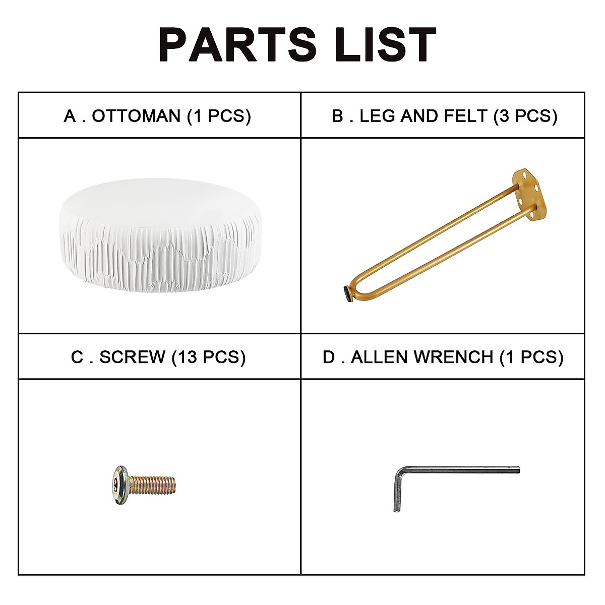 TOUCH-RICH Stripe Velvet Vanity Chair Round Ottoman,Upholstered Vanity Makeup Footstool Side Table Dressing Chair with Golden Metal Legs (White, Round-Normal)