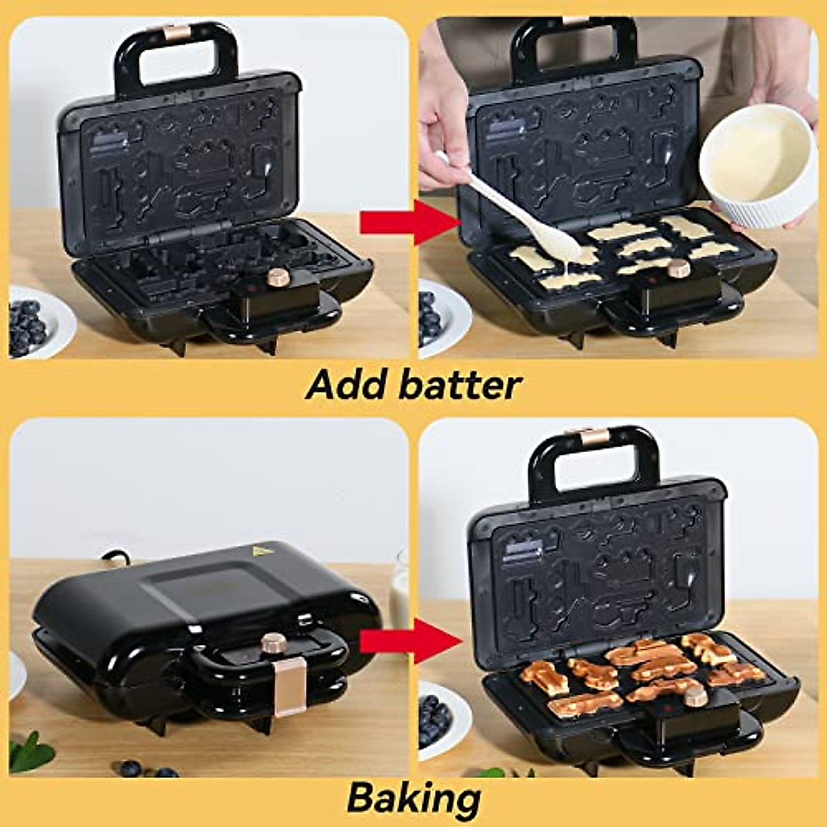 Mini Waffle Maker with Removable Plates, Cars and Trucks Shape Waffle Maker with Non-Stick Waffle Iron Family Breakfast Maker Unique Easter Gifts for Kids