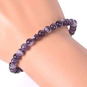 Natural African Amethyst Gemstone 6mm Round Beads Stretch Bracelet 6.5 Inch