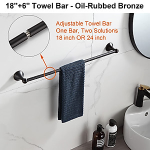 BGL Bathroom Hardware Set, Oil-Rubbed Bronze Adjustable Expandable Towel Bar 4-Piece ORB Bathroom Accessory Set Wall Mounted Robe Hook Toilet Paper Holder Towel Ring Towel Bar