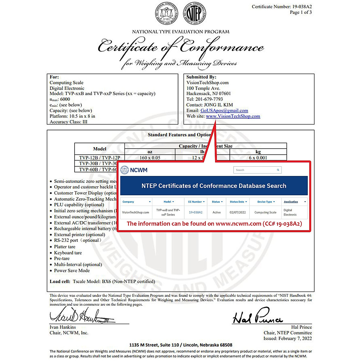VisionTechShop TVP-60B Price Computing Scale, Lb/Oz/Kg Switchable, 60lb Capacity, 0.01lb Readability, NTEP Legal for Trade COC #19-038