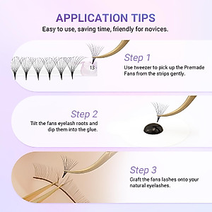 NAGARAKU Premade Fans Eyelash Extensions 320 Fans 6D Volume 0.07mm D curl 9-14mm Mix Tray Sharp Narrow Stem Clusters Thin Pointy Base Russian Pre Fanned Fluffy Matte Black