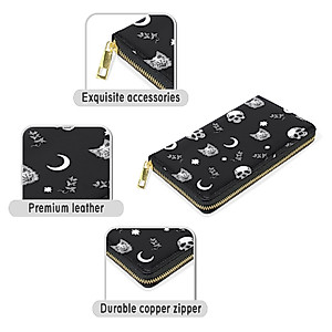 CHPGPUG Women's Skull Cat Moon Long Wallet,Zippered Coin Purse,PU Leather Clutch Wallet