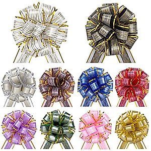 30 Pieces Large Pull Bows for Gift Wrapping, 6 Inch Ribbon Christmas Bows for Wrapping Presents, Gift Baskets, Gift Bags and Boxes, Decorating Wedding, Birthday Party, Valentine's Day (Mixed Color)