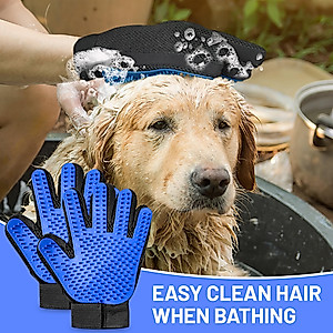 ZENELANEP Upgrade Pet Grooming Gloves, Grooming Gloves for Dogs, Cats, Rabbits & Horses with Long and Short Hair, Efficient Pets Hair Remover Mittens - 1 Pair (Blue)
