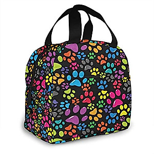 Colorful Dog Paw Print Insulated Neoprene Lunch Bag For Women, Men, Lunch Tote For Work