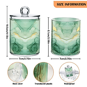 GOODOLD Green Alcohol Ink Qtip Holder 2 Pack - 10 Oz Clear Plastic Apothecary Jar Set for Bathroom Organization - Versatile Canister Storage for Cotton Balls, Swabs, Rounds